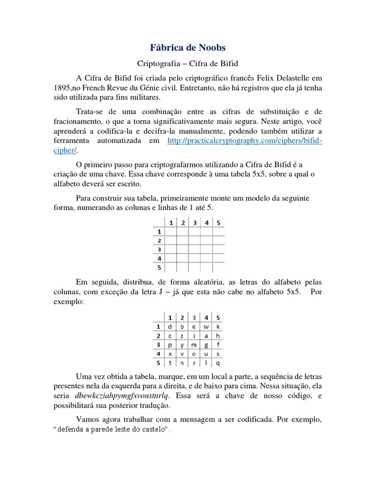 Cifra de Bifid: Guia de Codificação | PDF | Criptografia