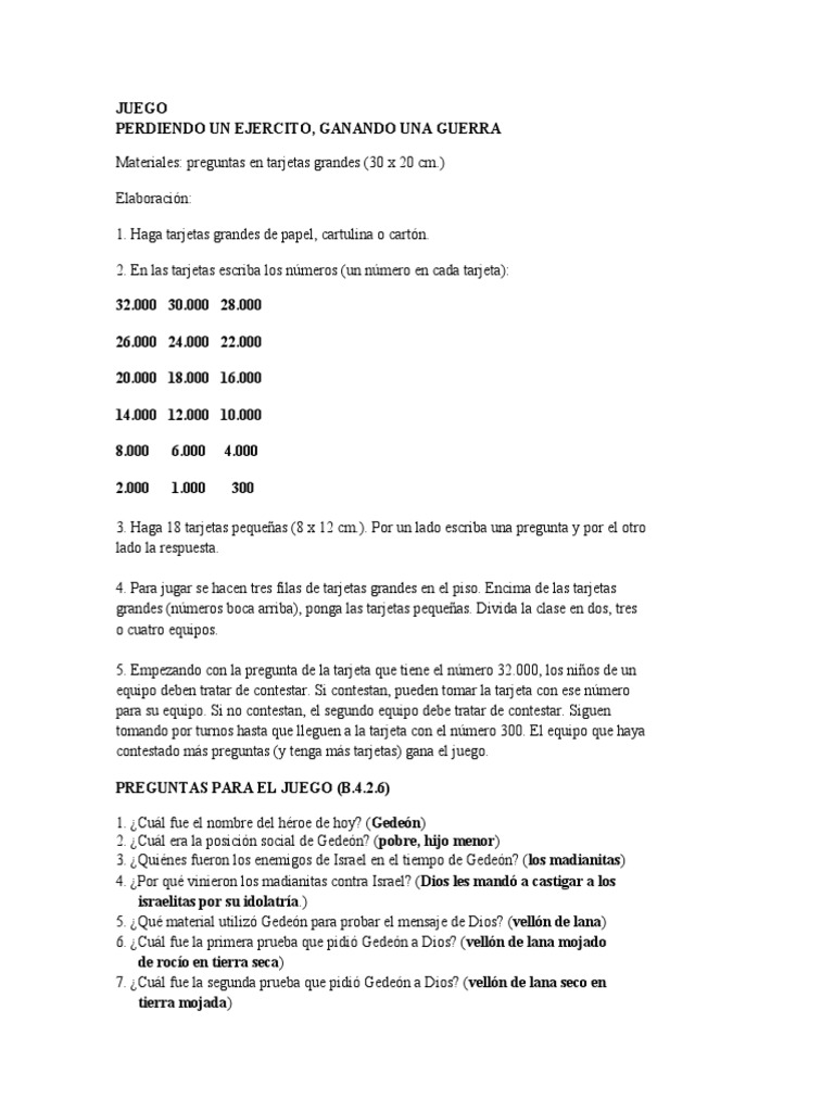 Hojas De Trabajo De Gedeón