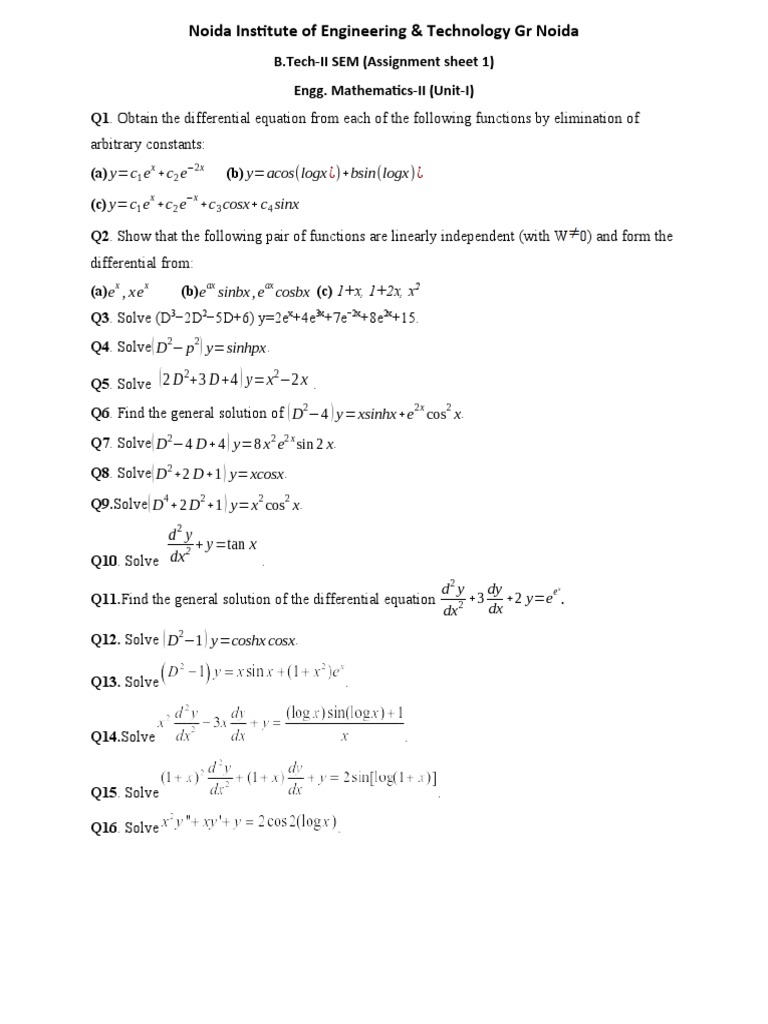 Assignment 1 - Unit-1 - II Sem | PDF | Mathematical Objects | Equations