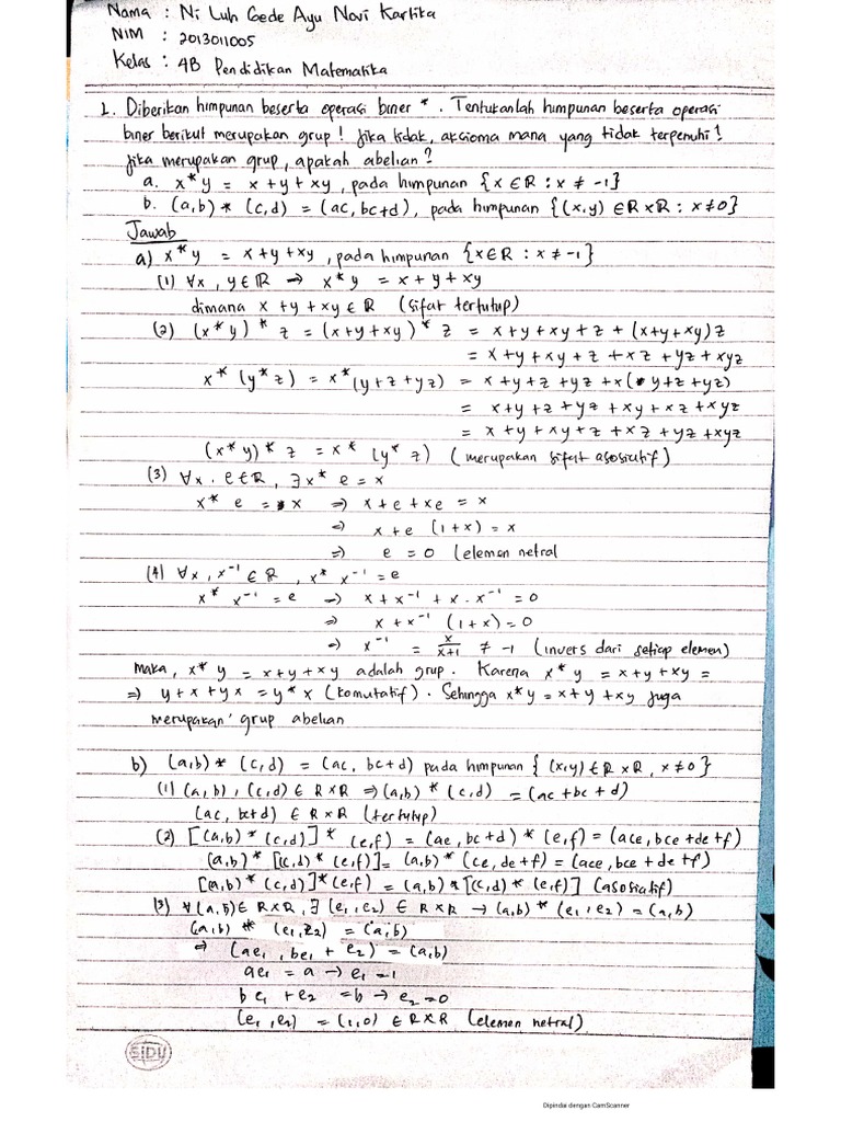 Ni Luh Gede Ayu Novi Kartika - 2013011005 - 4B Pendidikan Matematika - Latihan Grup Dan Sifat ...