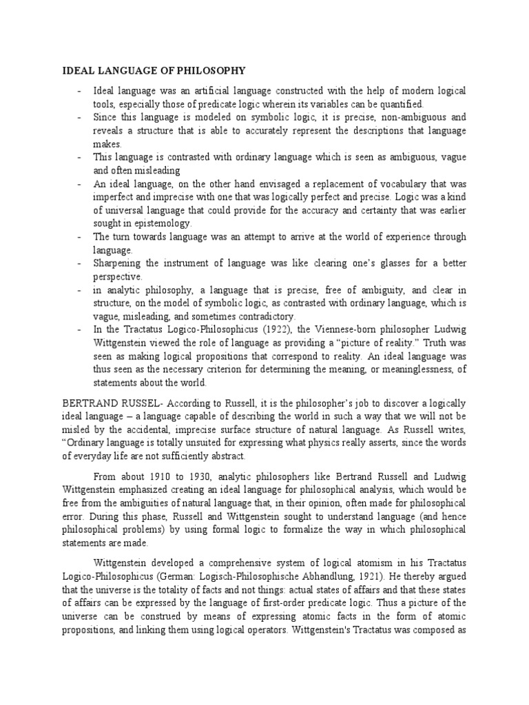 Ideal Language in Analytic Philosophy | PDF