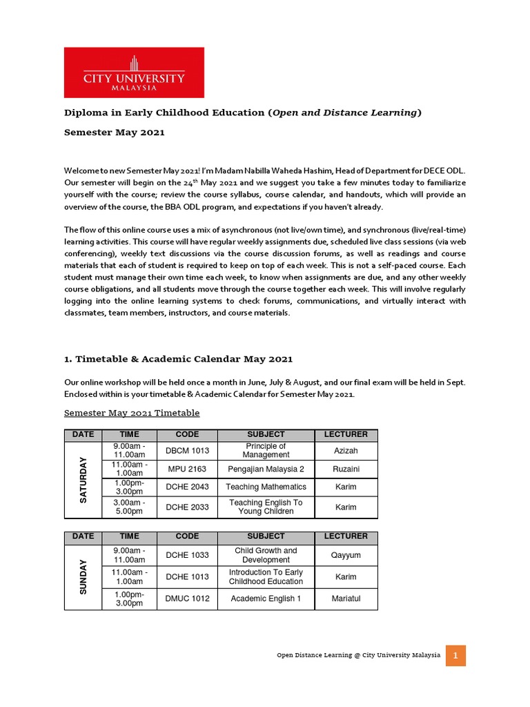 DECE ODL Semester May 2021 Overview | PDF