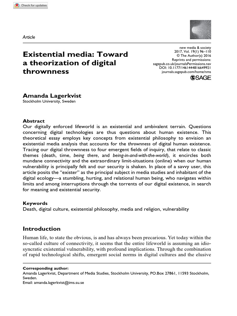 Existential Media: Toward A Theorization of Digital Thrownness | PDF ...
