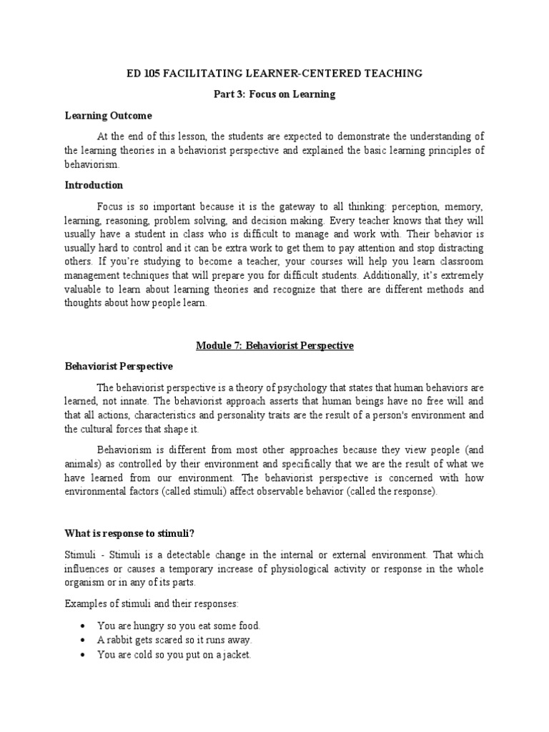 Understanding Behaviorism in Education | PDF | Classical Conditioning | Behaviorism