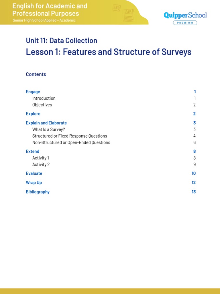 PDF (SG) - EAP 11 - 12 - UNIT 11 - LESSON 1 - Features and Structure of Surveys | PDF ...