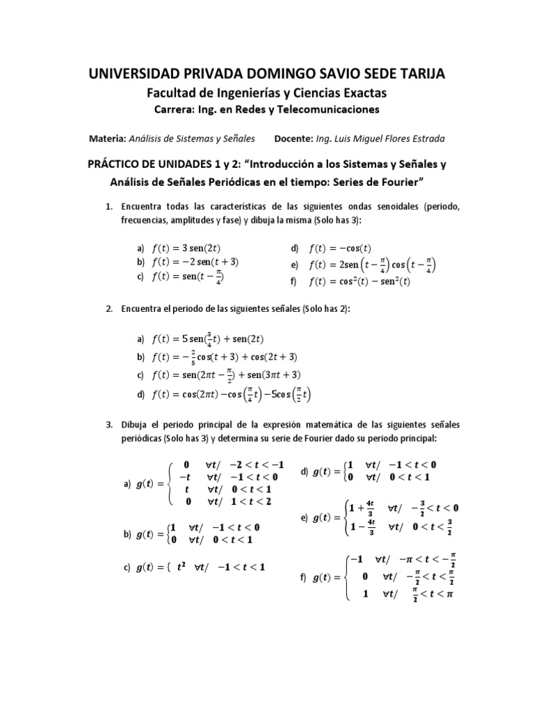 1er Práctico Señales y Sistemas UPDS | PDF | Matemáticas