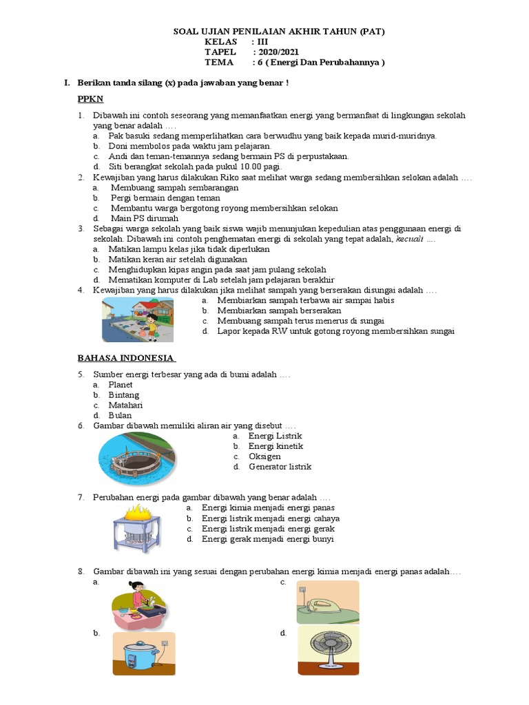 Soal Pas Kelas 3 Tema 6 | PDF
