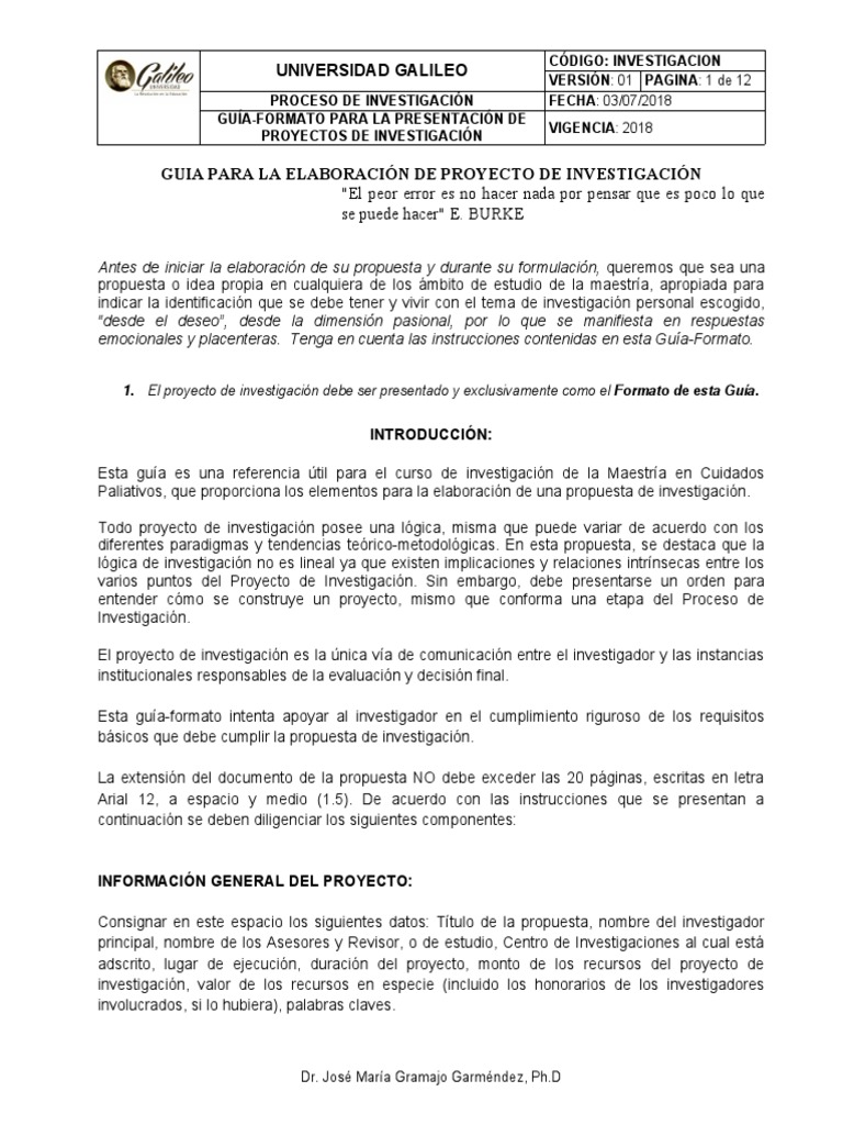 Gu A Formato Presentaci N Invest UGalileo | PDF | Metodología | Presupuesto