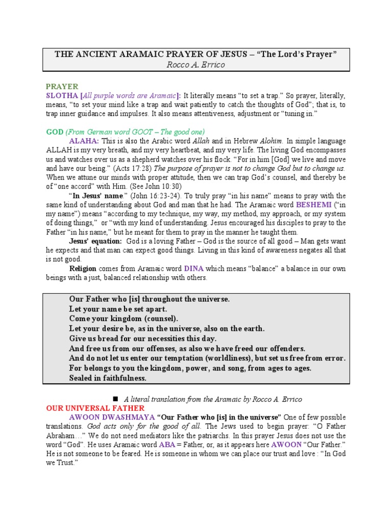 Aramaic Lord's Prayer Explained | PDF | Lord's Prayer | Prayer