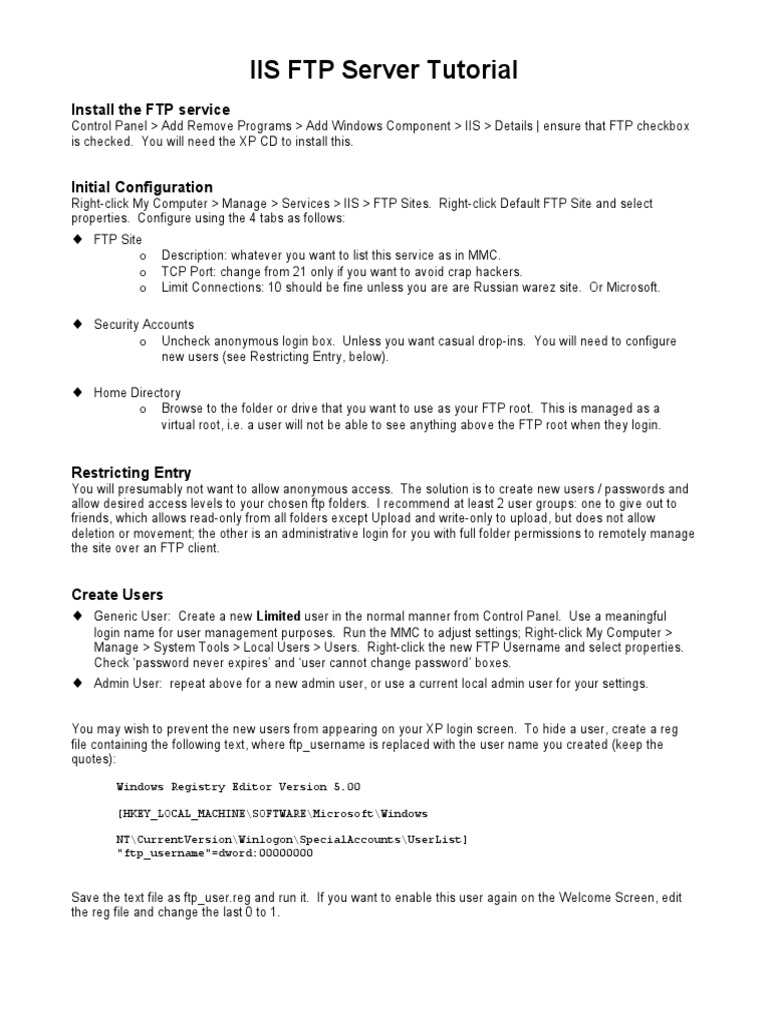 IIS FTP Server configuration guide | PDF | File Transfer Protocol | User (Computing)