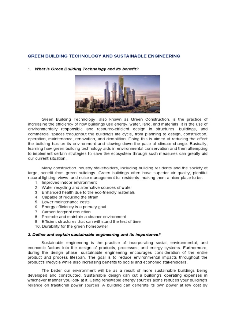 Green Building Technology and Sustainable Engineering | PDF | Green ...
