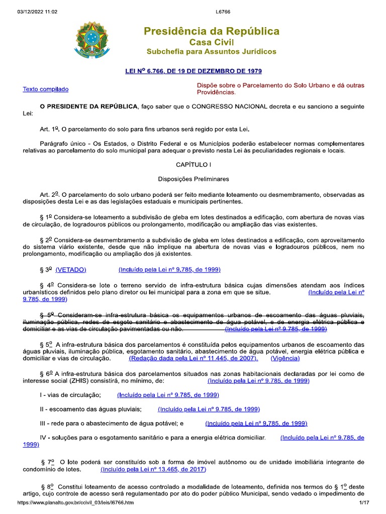 Lei #6.766-79 - Parcelamento Do Solo Urbano | PDF