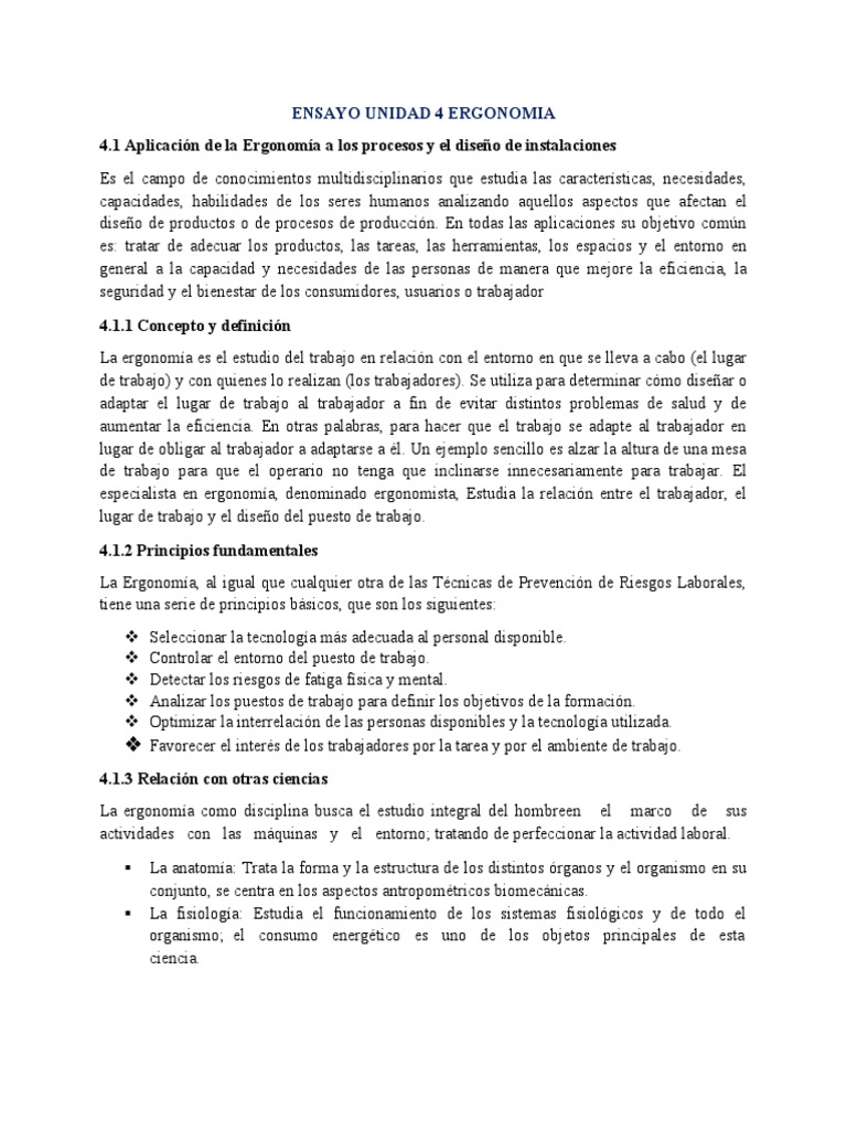 Ensayo Unidad 4 Ergonomia | PDF
