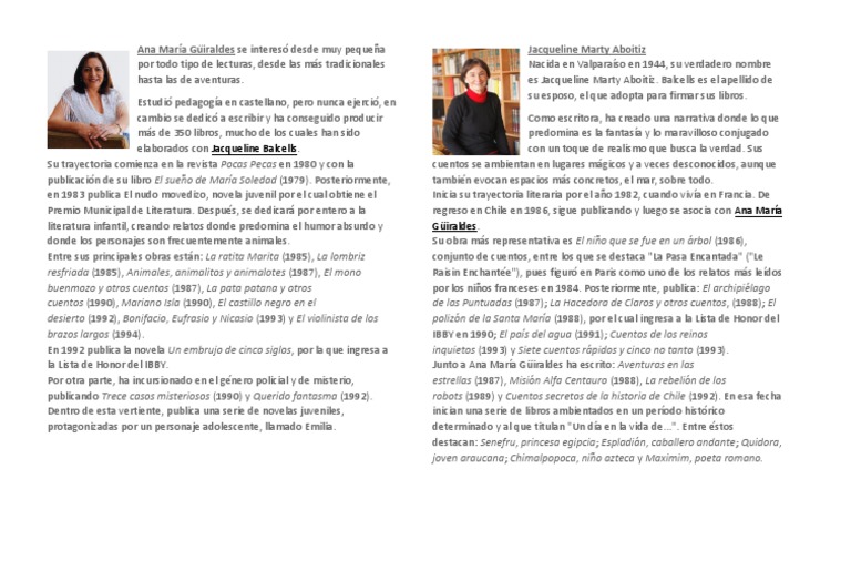 Biografía de Jacqueline Balcells y Ana María Güiraldes | PDF | Ficción ...