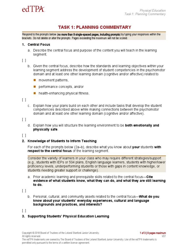 Edtpa Ped Planning Commentary | PDF | Learning | Individualized ...