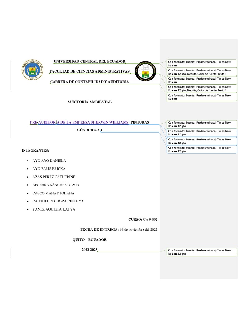 Pre Auditoria Sherwin | PDF | Auditoría | Calidad (comercial)