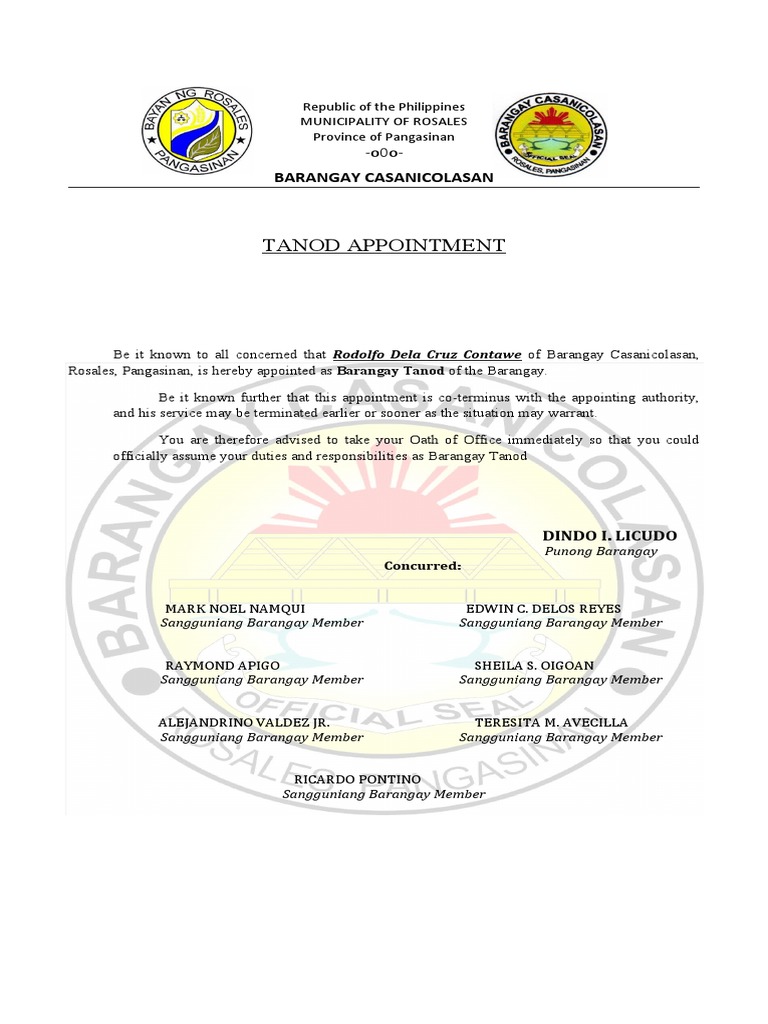 Appointment Tanod | PDF