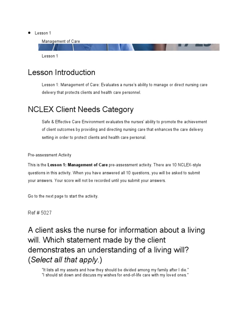 RN Lesson 1 Management of Care 1 | Download Free PDF | Informed Consent | Nursing