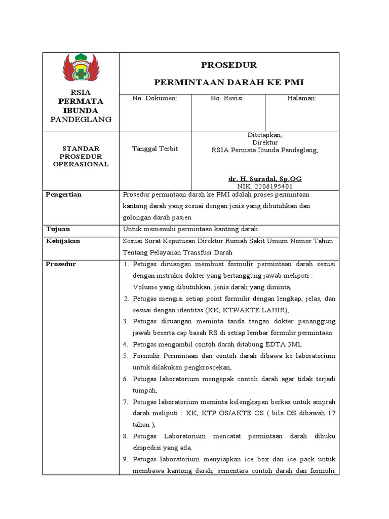 Spo Permintaan Darah Ke Pmi | PDF