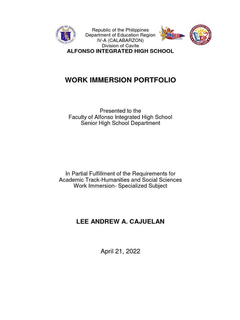 Work Immersion Portfolio: Alfonso Integrated High School | PDF | Learning | Curriculum