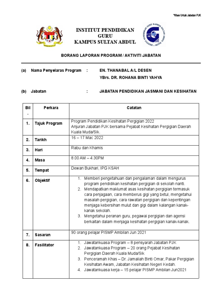 LAPORAN AKTIVITI - Program Pendidikan Kesihatan Pergigian 16 - 17 Mac ...