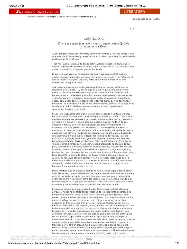 CVC. Don Quijote de La Mancha . Primera Parte. Capítulo III (1 de 2 ...