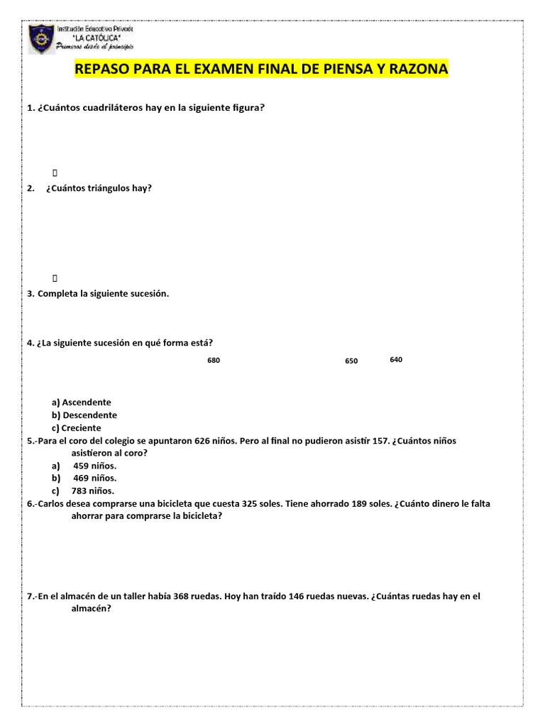 Repaso para El Examen Final de Piensa y Razona. 2022 Ok | PDF
