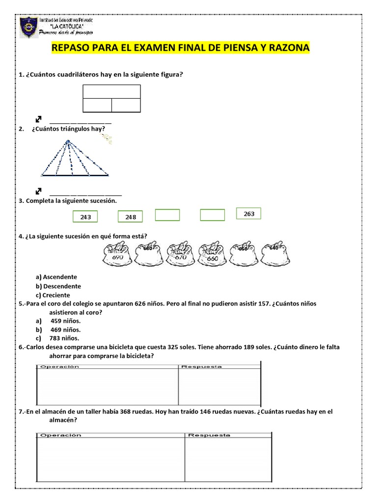 Repaso para El Examen Final de Piensa y Razona. 2022 Ok | PDF