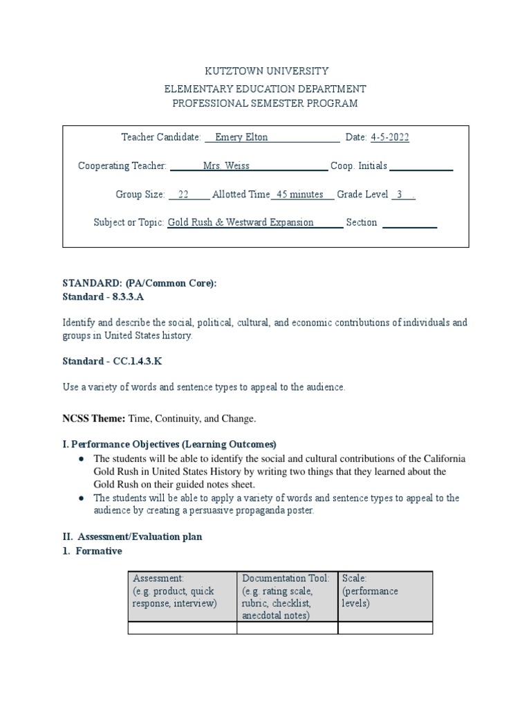 Gold Rush Lesson Plan Elton 1 | PDF