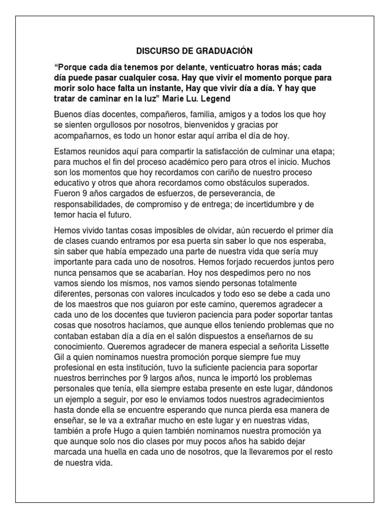Discurso de Graduación: Reflexiones y Esperanza | PDF | Crecimiento ...