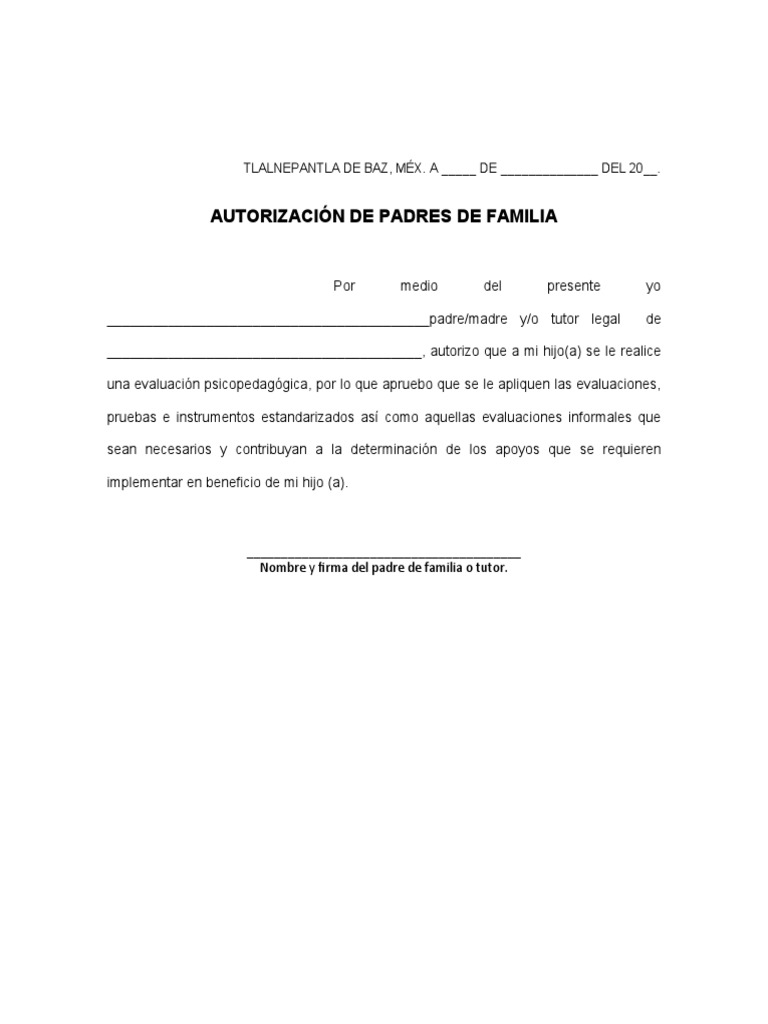 Autorizacion de Padres | PDF Autorizacion de Padres | PDF