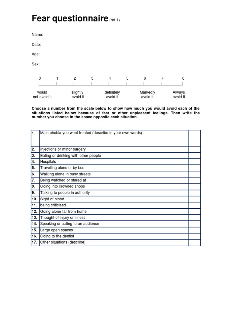 Fear Questionnaire | Phobia | Psychology & Cognitive Science