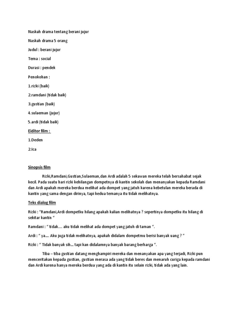 Naskah Drama Tentang Berani Jujur | PDF