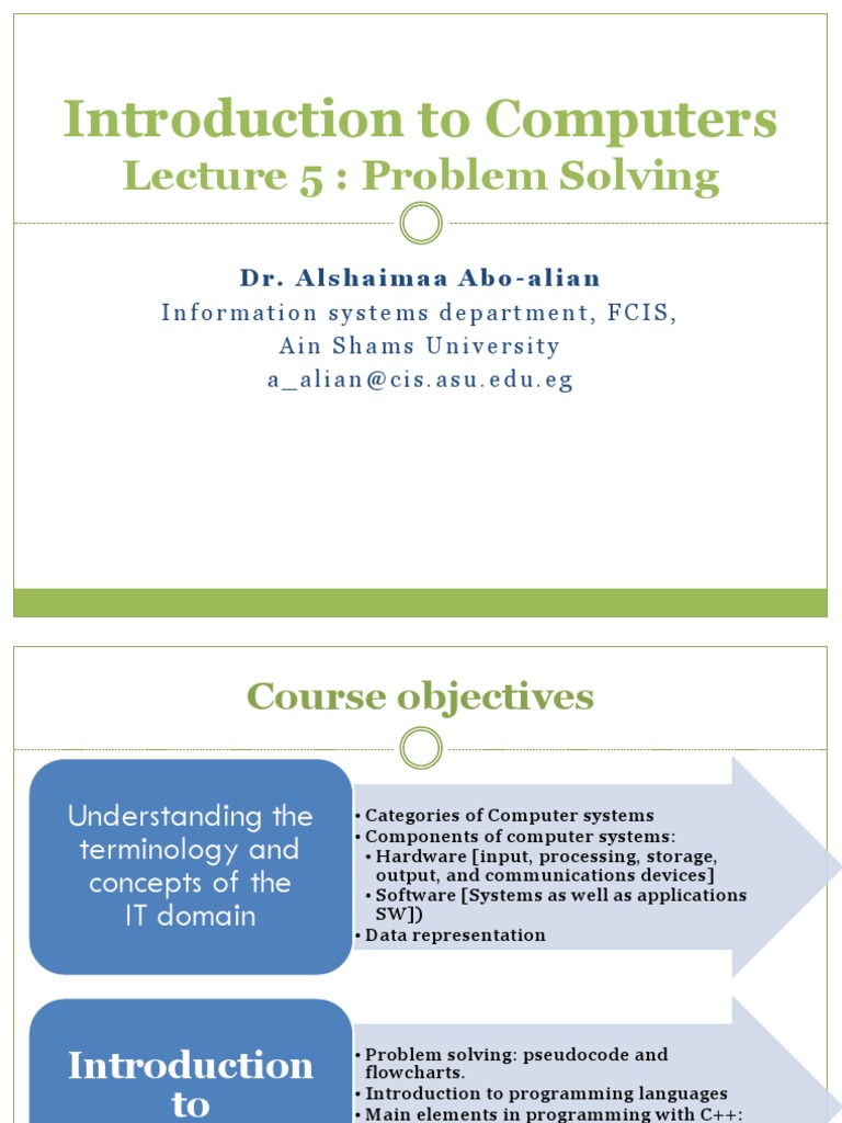 Lec 5 - Problem Solving I DR El Shimaa | Download Free PDF | Algorithms | Computer Programming
