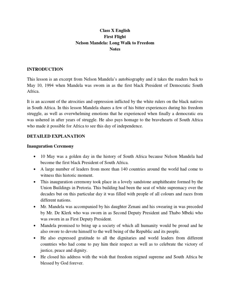 10 English - Long Walk To Freedom - Notes | PDF | Nelson Mandela ...