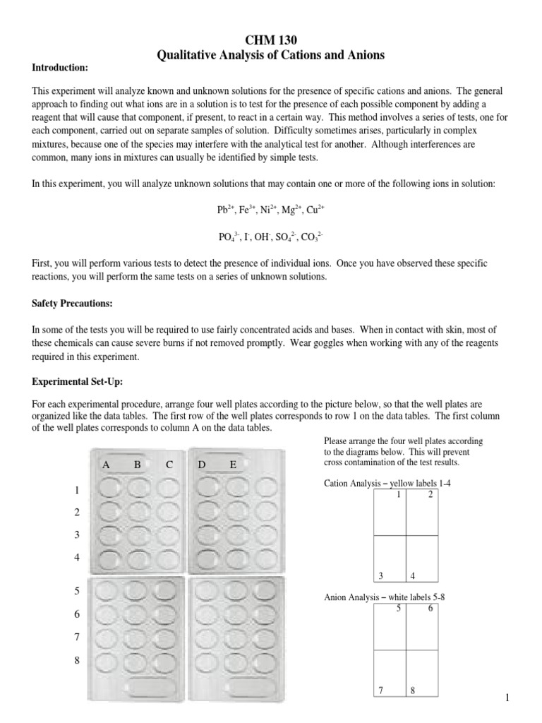 Lab 8 CHM130LL Identification of Cations and Anions | PDF