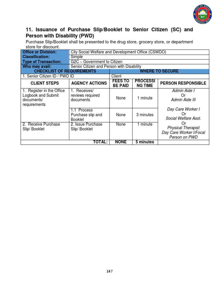 Citcha21 2e.cswdo 11 Issuance Purchase Slip Booklet SC PWD | PDF