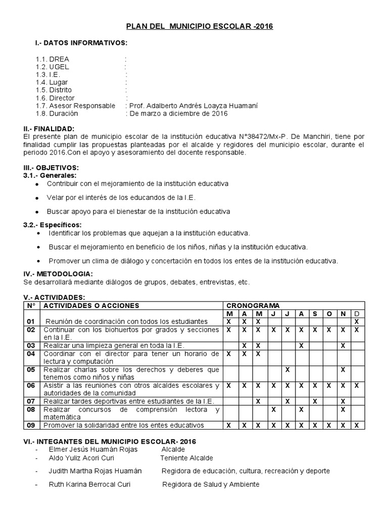 Plan Del Municipio Escolar | PDF