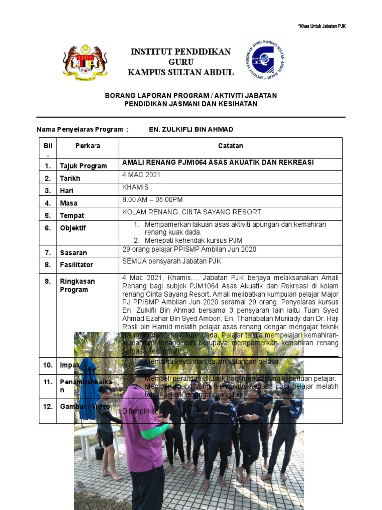 Laporan Aktiviti - Amali Renang PJM1054 Asas Akuatik Dan Rekreasi 4 Mac ...