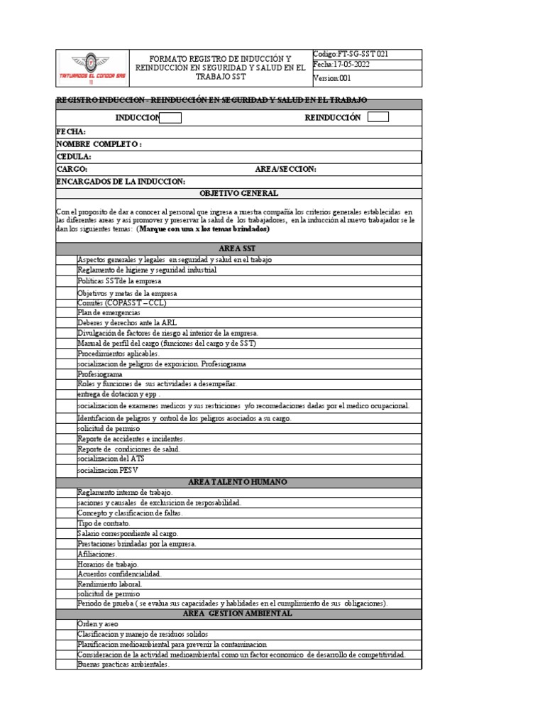 ¿Formato de Inducción y Reinducción en SST | PDF | Business | Economias