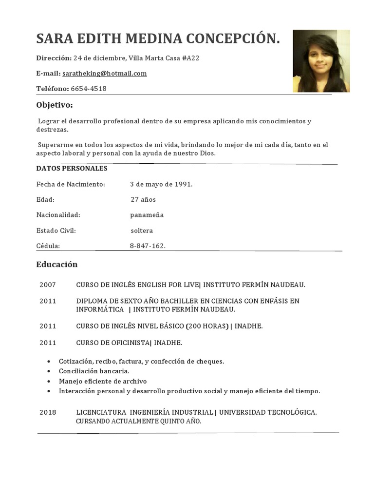 Sara Edith Medina Concepción Hoja de Vida Actualizada | PDF | Business ...