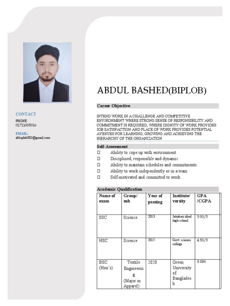 Career Profile of Abdul Bashed | PDF | Bangladesh | Cognitive Science