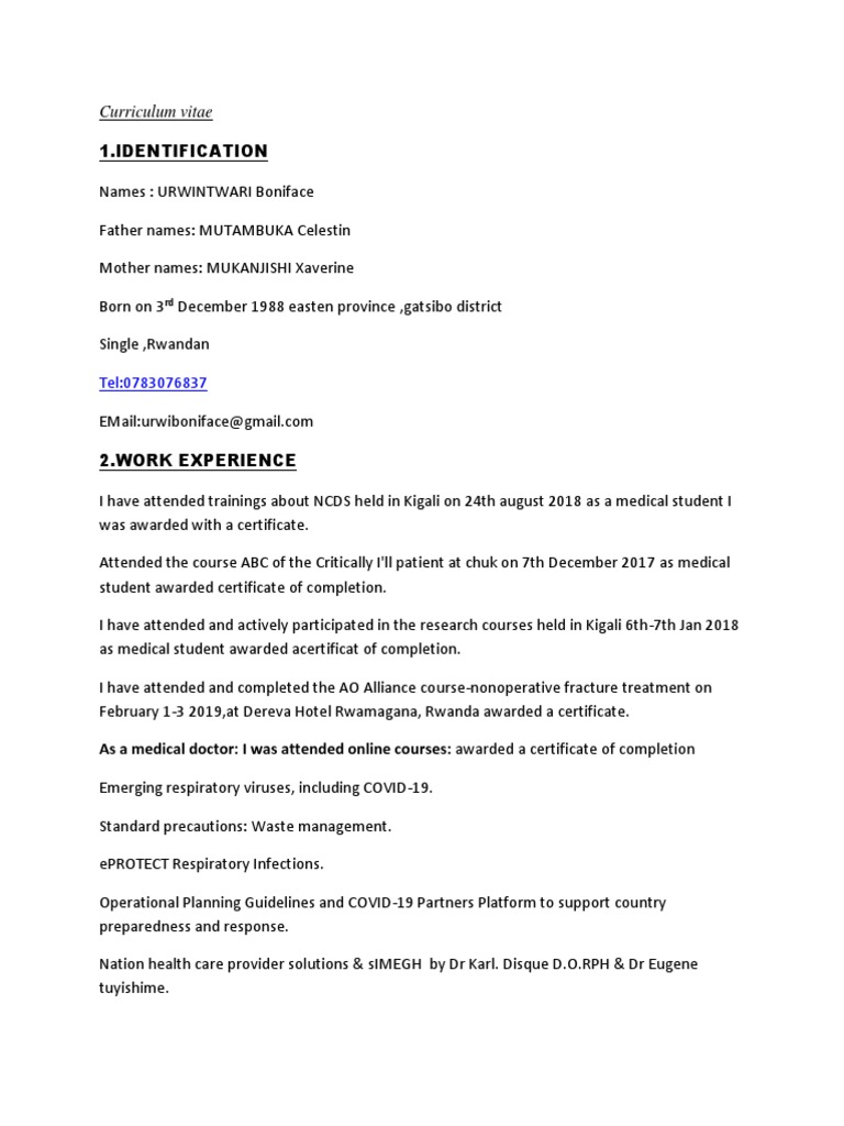 CV Format for Medical Professionals in Rwanda | PDF