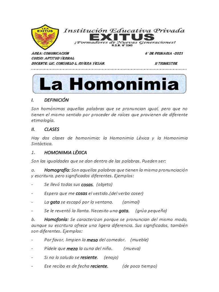 HOMONIMIA | PDF | Verbo | Unidades Semánticas
