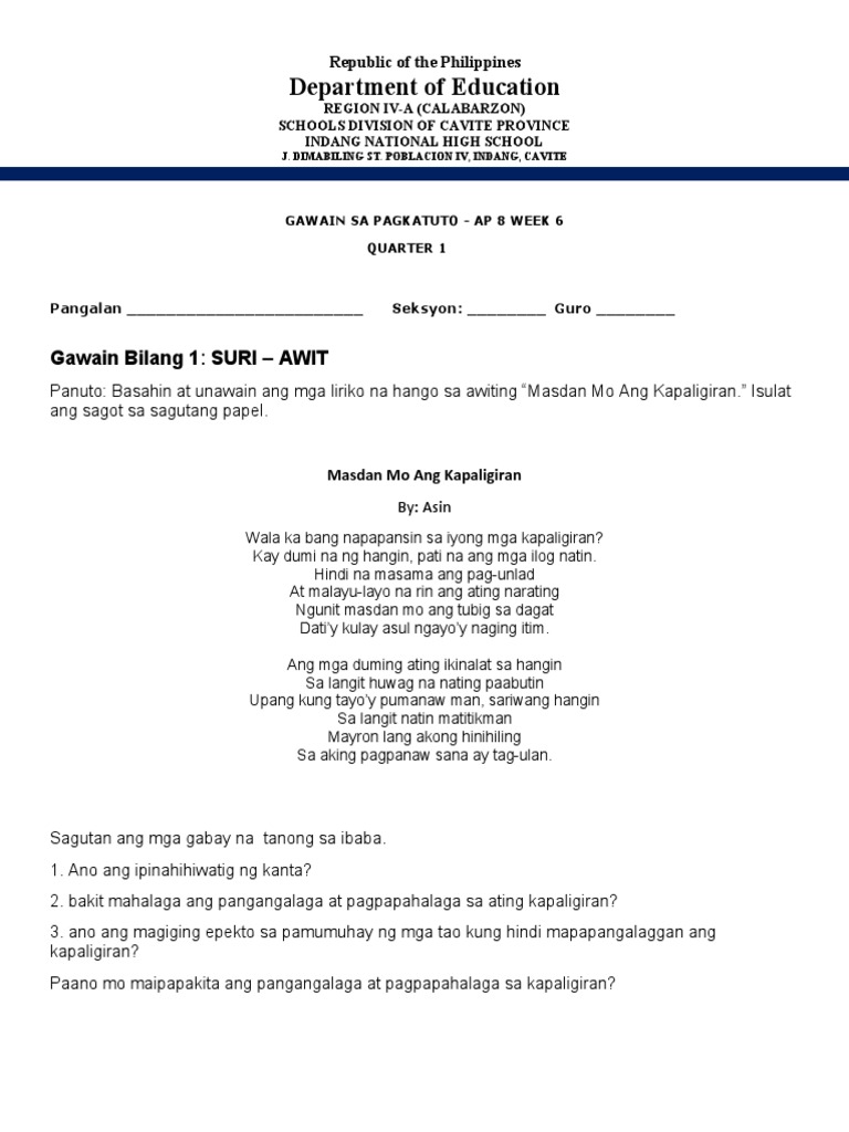 Week 6-Activity-Ap-8-Quarter-1 | PDF