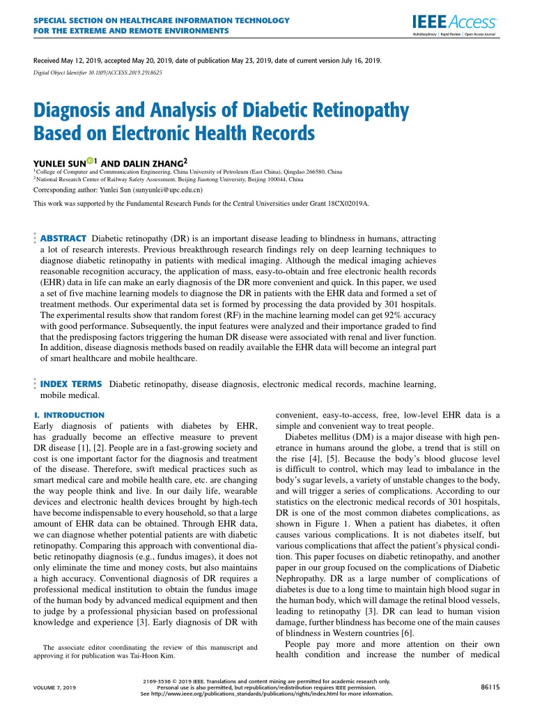 Diagnosis and Analysis of Diabetic Retinopathy Based On Electronic Health Records | PDF ...