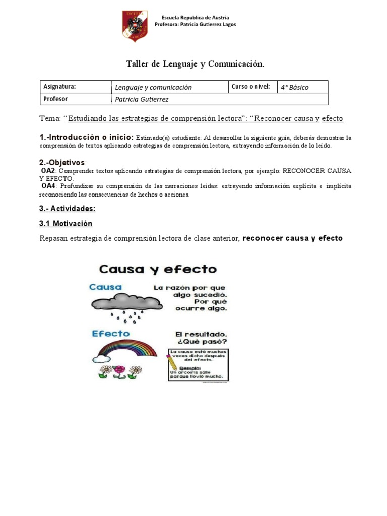 Guia 4° Basico Efecto-Consecuencia | PDF