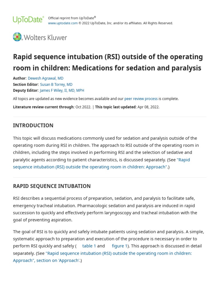 Rapid Sequence Intubation (RSI) Outside of The Operating Room in ...