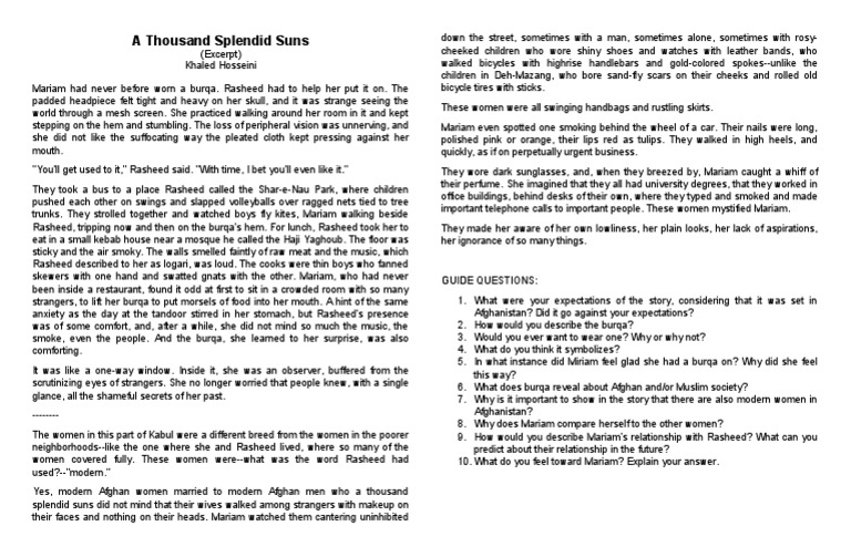 A Thousand Splendid Suns Excerpt | PDF | Clothing