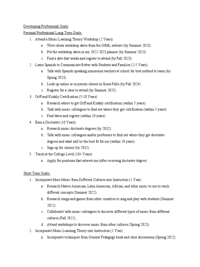 Developing Professional Goals | PDF | Teachers | Lesson Plan